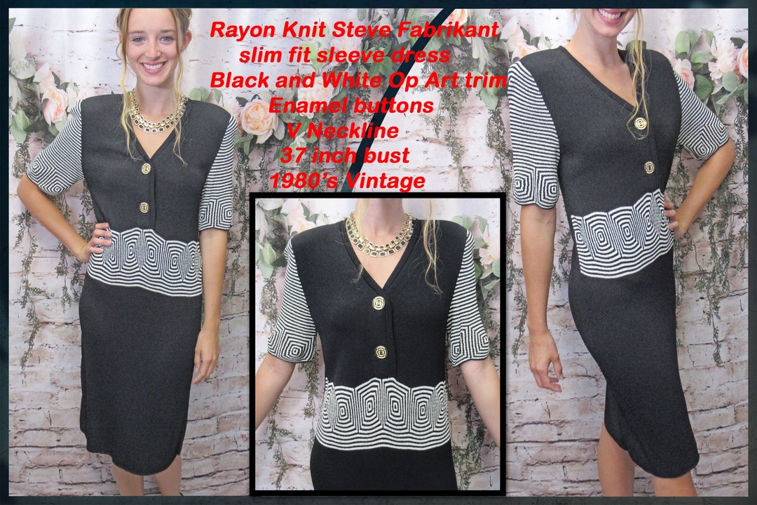 37 Inch Bust Steve Fabrikant Dress, Rayon Knit, Elbow Length Sleeves ...