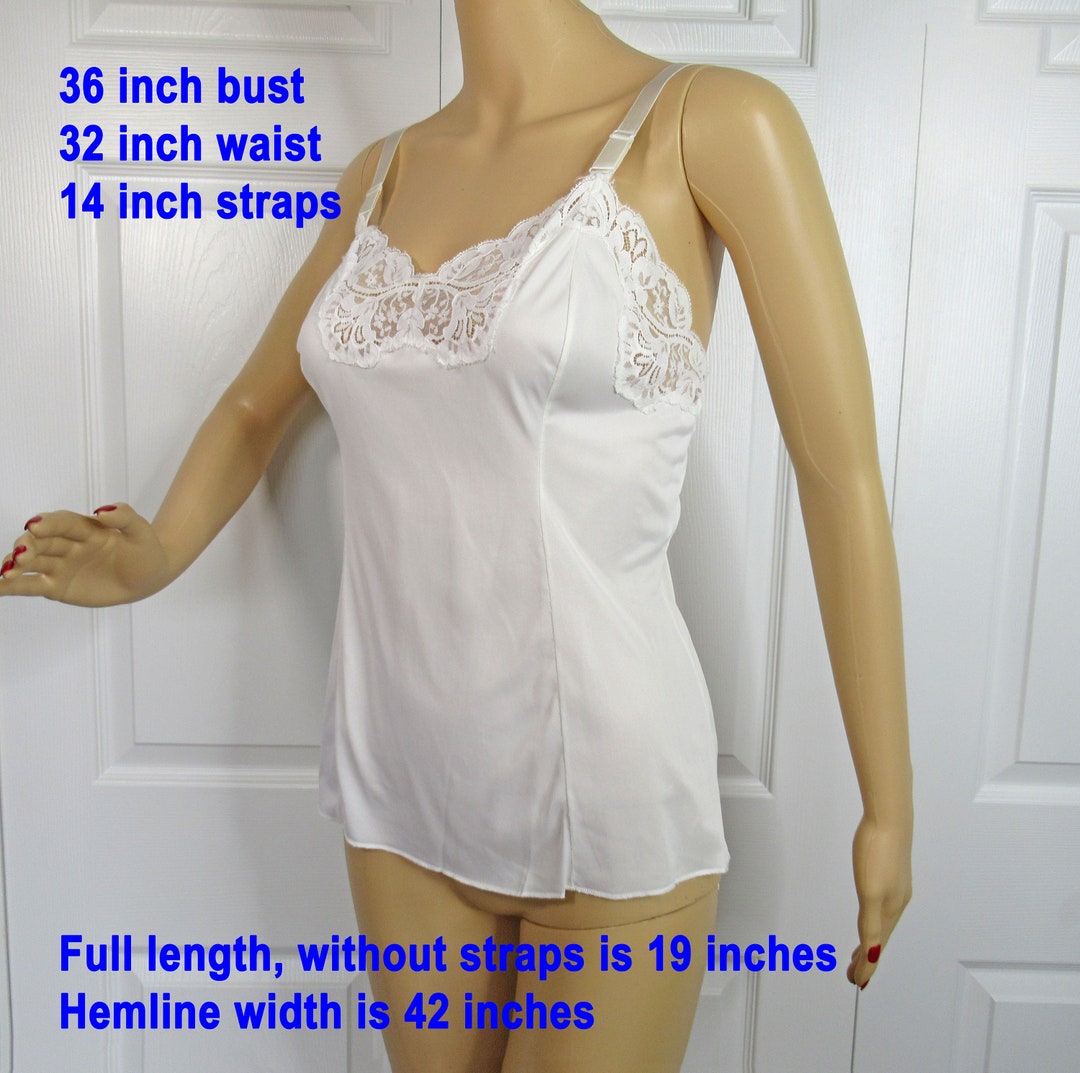 Sz 36 Bust Wonder Maid Non Cling White Nylon Camisole, Lace Trim Bodice ...