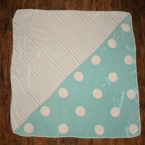 34 Inch Square Scarf, Teal and Cream Polka Dot Plus Linear Design ...