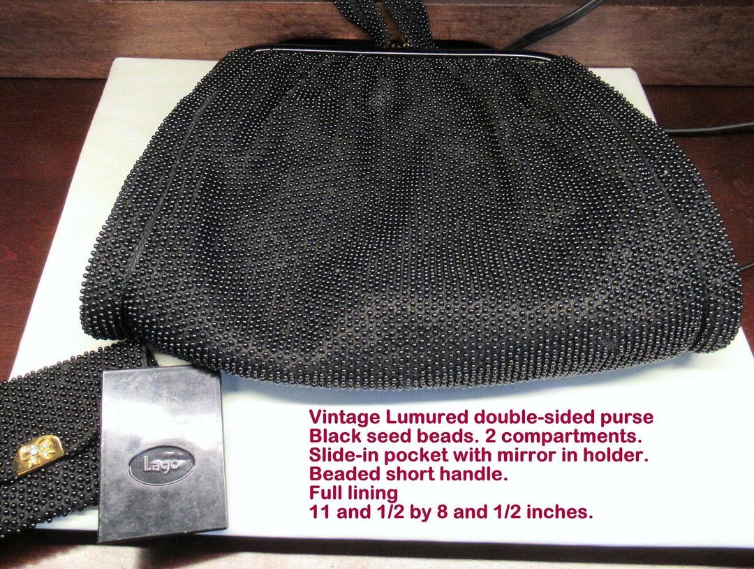 Lumured Double-sided Purse, Black Seed Beads, 2 Compartments, Slide-in ...