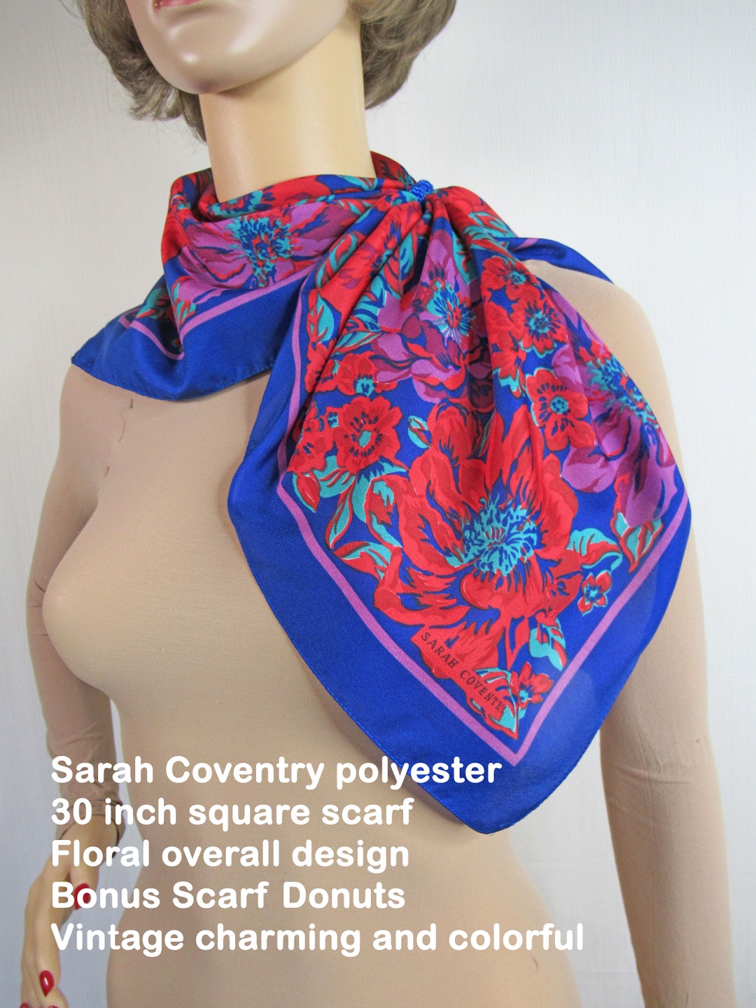 Sarah Coventry Polyester 30 Inch Square Scarf, Floral Overall Design ...