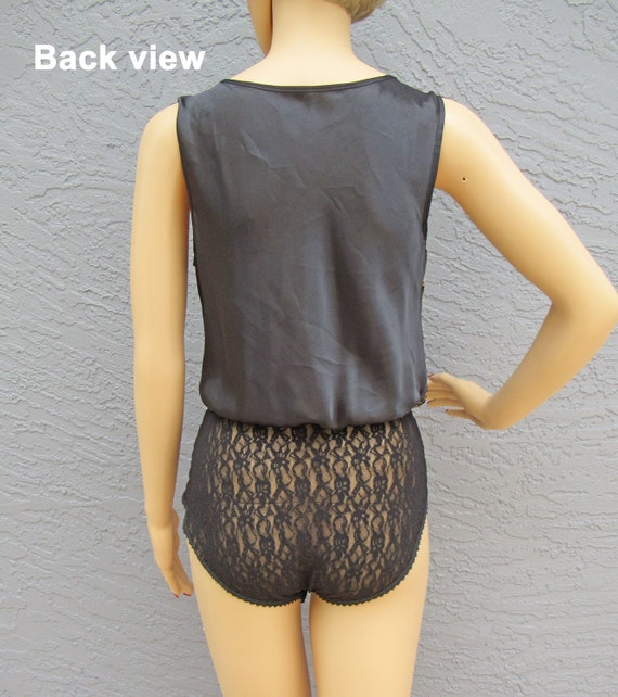 Sz S sleeveless bodysuit/teddy, 36" bust, Black & sil… - Gem