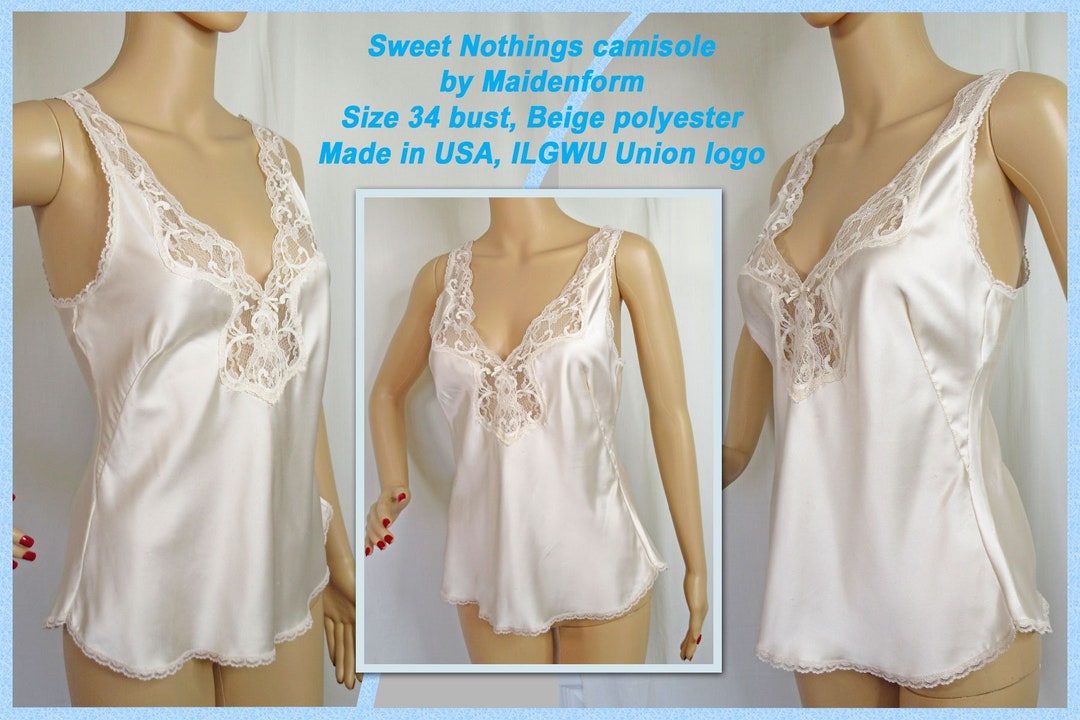 34 Inch Bust Camisole, Maidenform Beige Polyester With Nylon Sheer Lace ...