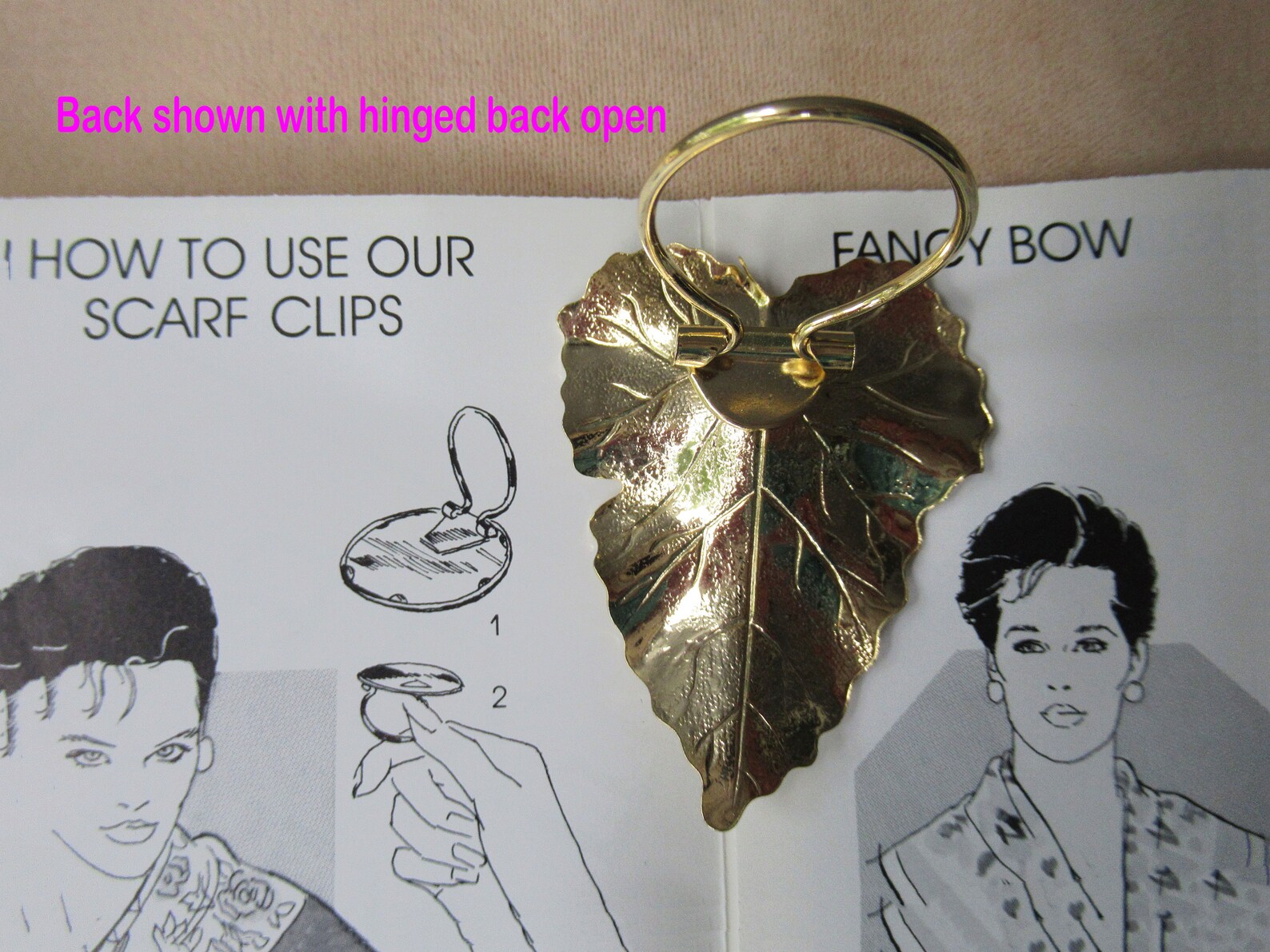 Scarf Clip, 1980's Gold Tone Metal Leaf Design in 3 Dimensional ...