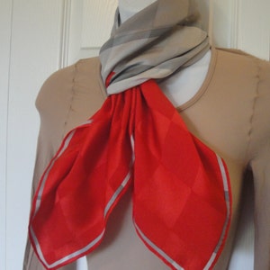 Silk 34 Inch Square Scarf, Red and Gray Block Spectacular Design, Hand ...