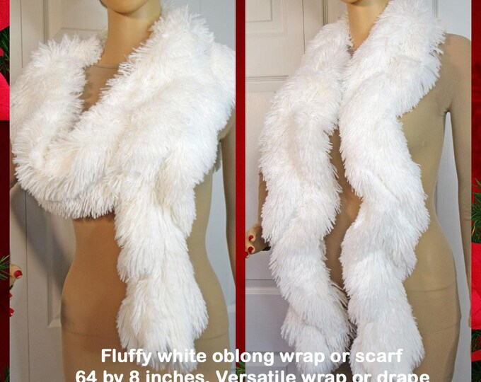 Fluffy White Oblong Wrap or Scarf, 64 by 8 Inches, Versatile Ways to ...