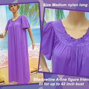 Sz MED Long Nylon Robe Shadowline Classic A-line Embroidered - Etsy