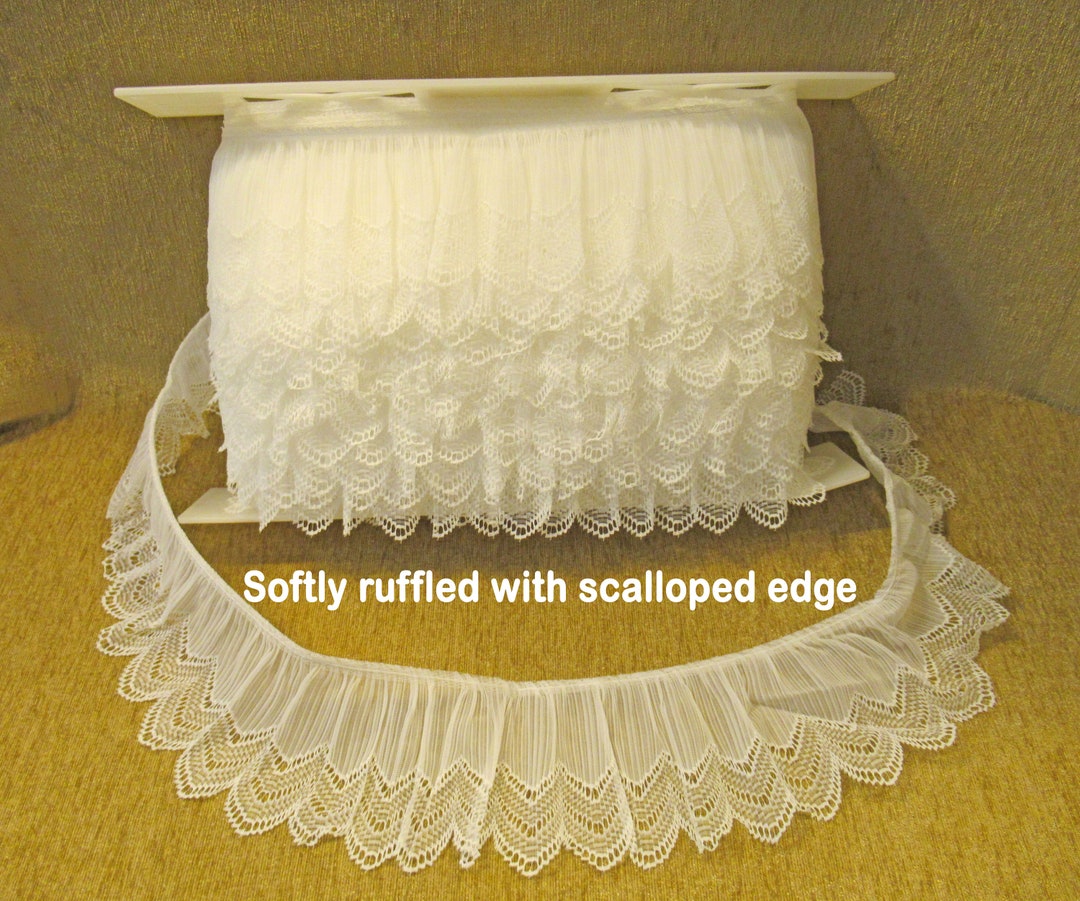 20 Yards Wrights Sheer Lace, Uncut Piece White Softly Ruffled on ...
