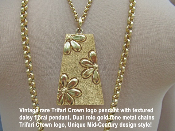 Vintage rare Trifari Crown logo chain necklace w/ tex… - Gem
