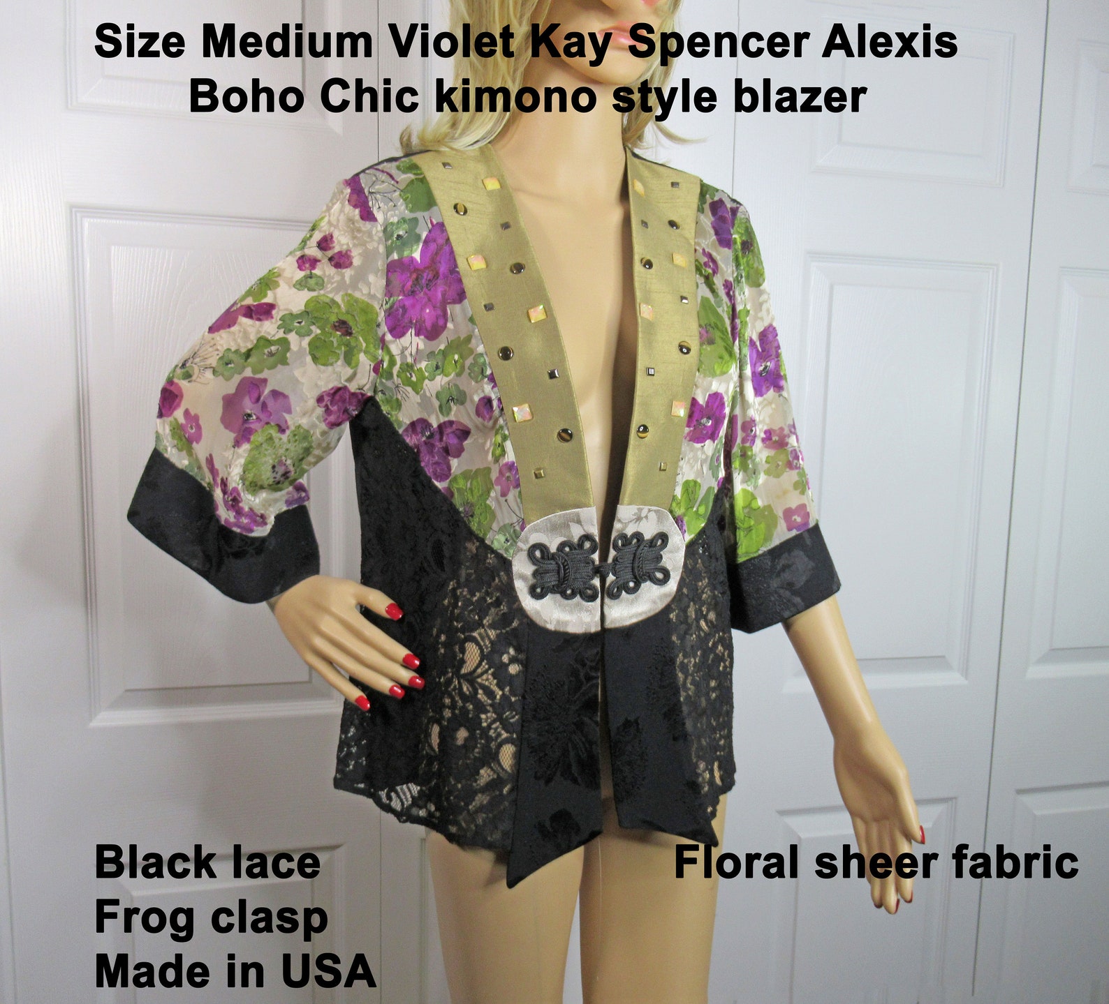 Sz Medium Violet Kay Spencer Alexis Boho Chic Kimono Style Blazer ...
