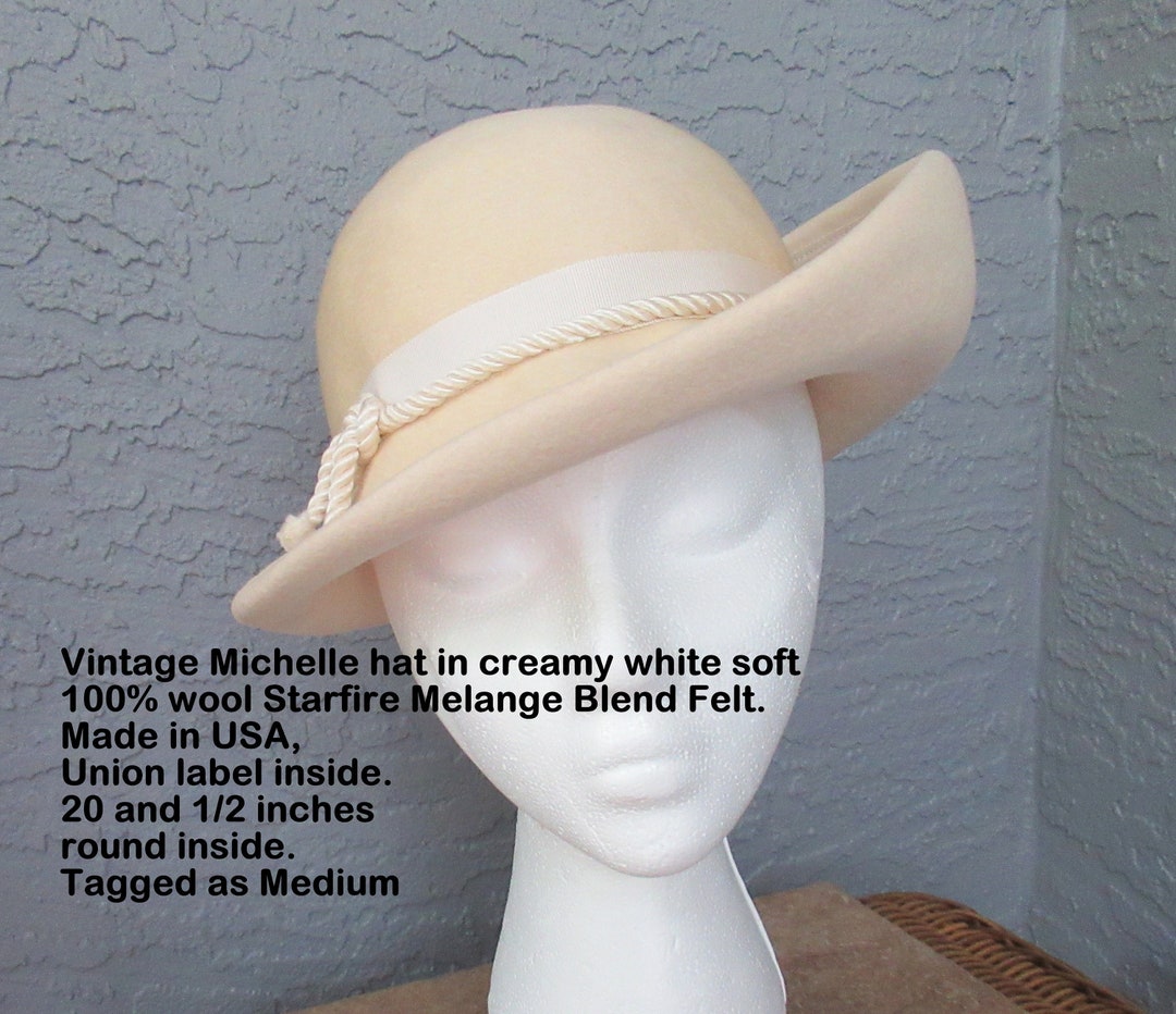 100% Wool Michelle Hat, Starfire Melange Blend Felt, Creamy White Soft ...