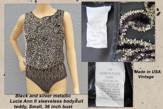 Sz S sleeveless bodysuit/teddy, 36" bust, Black & sil… - Gem