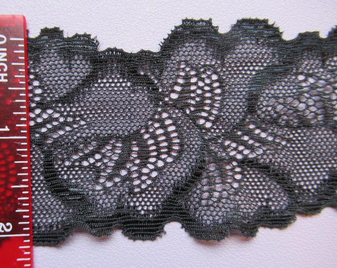 20 Yards Black 2 Inch Wide Floral Stretch Lace, Continuous Piece ...