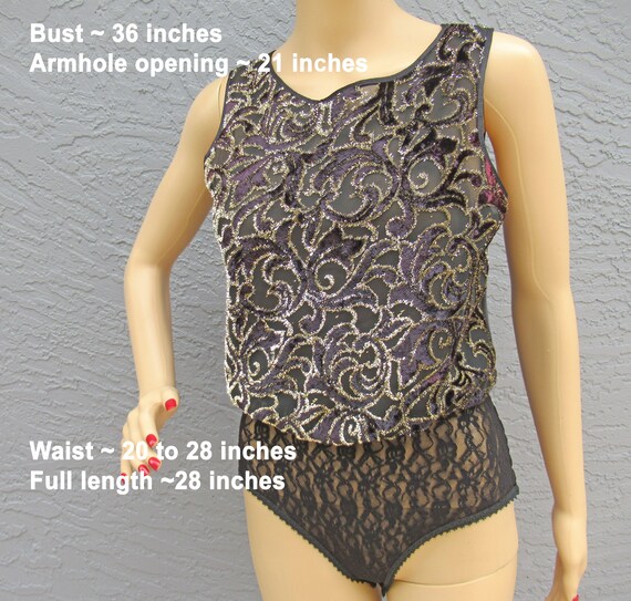 Sz S sleeveless bodysuit/teddy, 36" bust, Black & sil… - Gem
