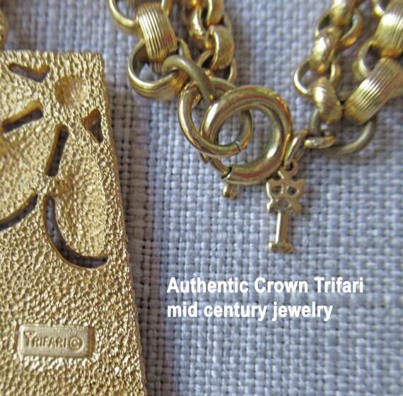 Vintage rare Trifari Crown logo chain necklace w/ tex… - Gem