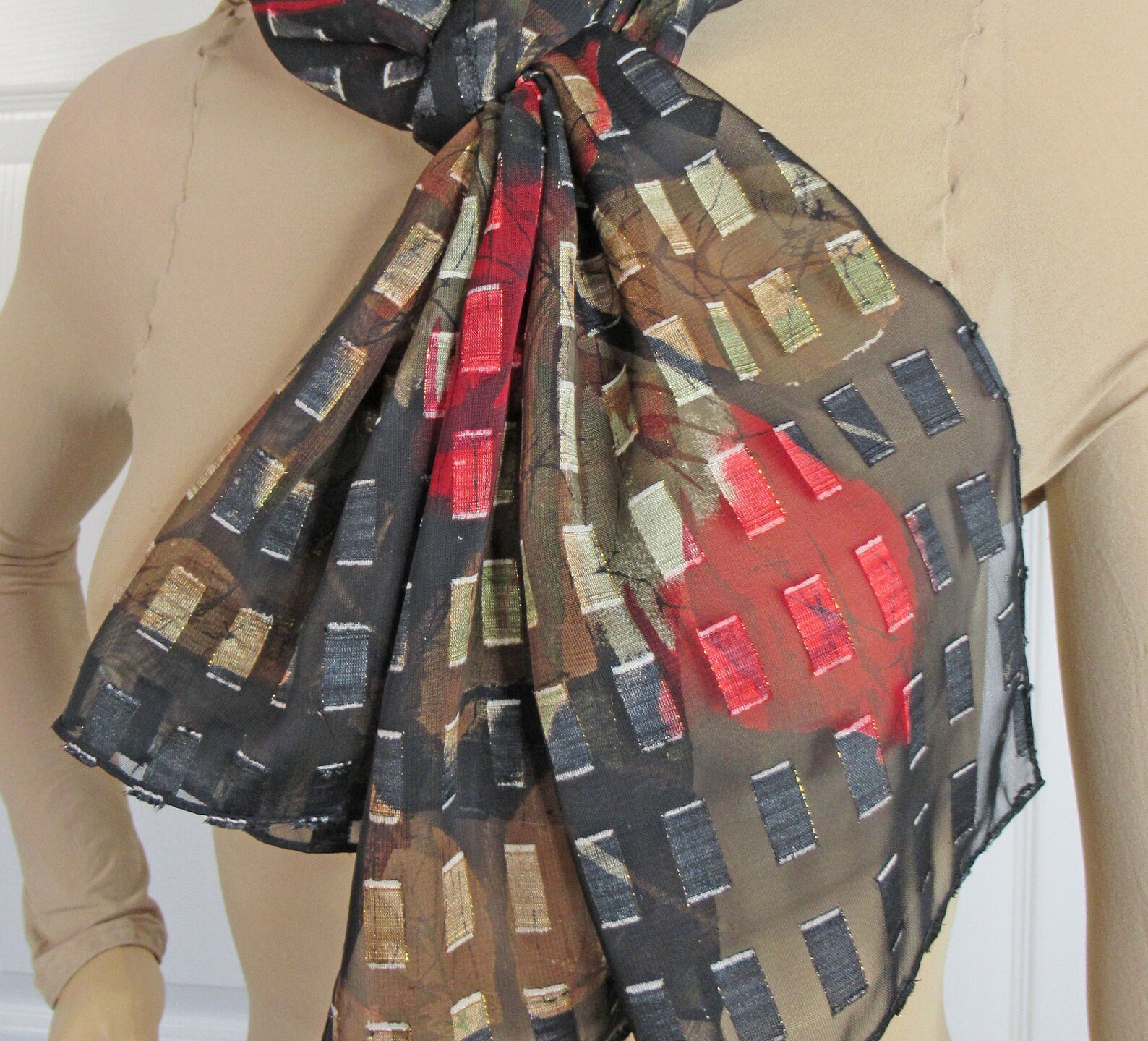 VTG Made in Korea 58 by 13 Inch Oblong Scarf, Autumn Leaves Design ...