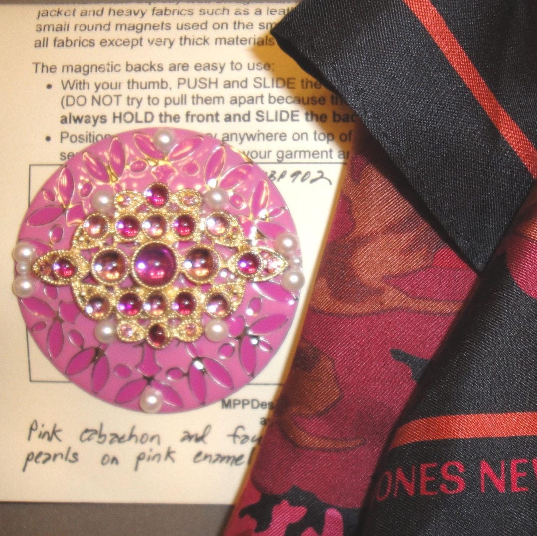 Magnetic Back Round Vintage Barbie Pink & Gold Large Brooch, Recycled ...