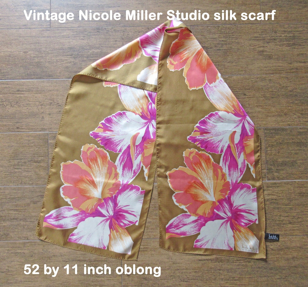 Vintage Nicole Miller Studio Silk Scarf, 52 by 11 Inch Oblong, Brightly ...