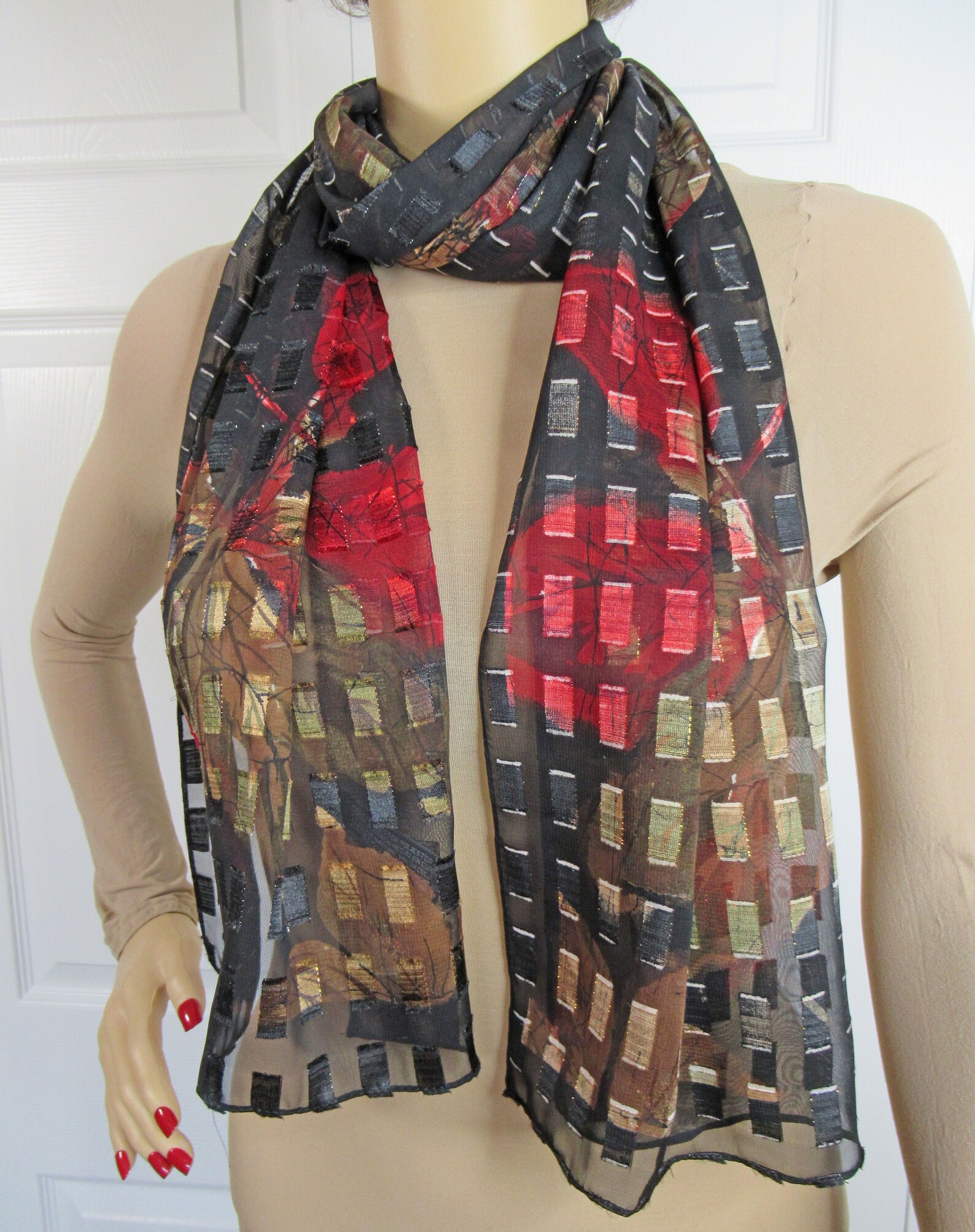 VTG Made in Korea 58 by 13 Inch Oblong Scarf, Autumn Leaves Design ...