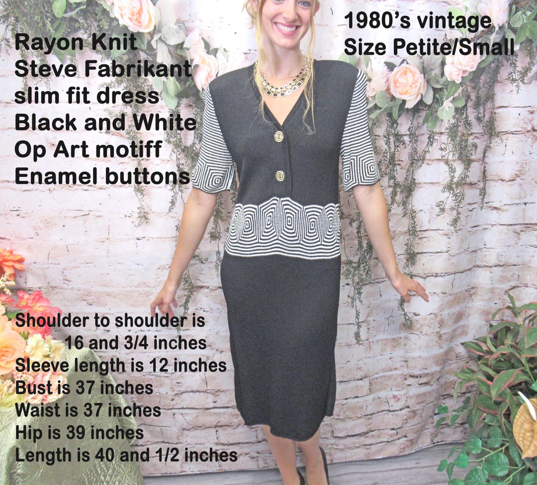 37 Inch Bust Steve Fabrikant Dress, Rayon Knit, Elbow Length Sleeves ...