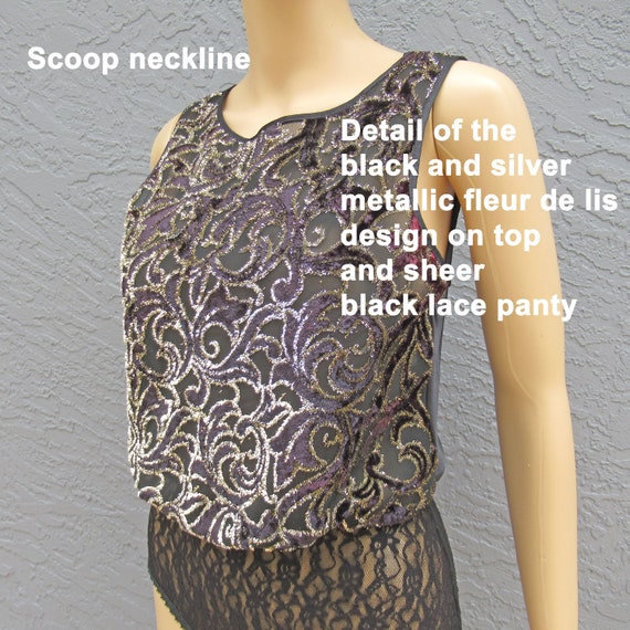 Sz S sleeveless bodysuit/teddy, 36" bust, Black & sil… - Gem