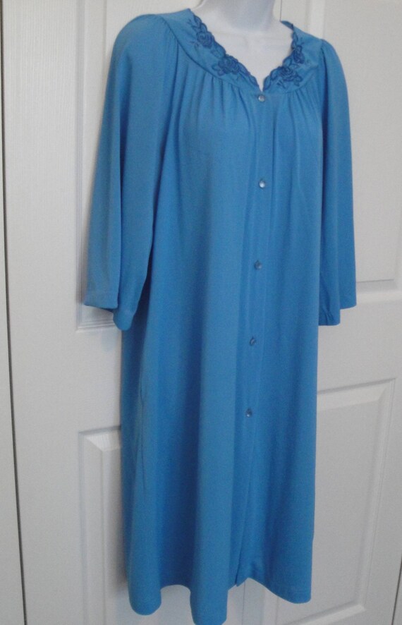 40 bust Shadowline nylon robe, Cobalt blue, Floral tr… - Gem