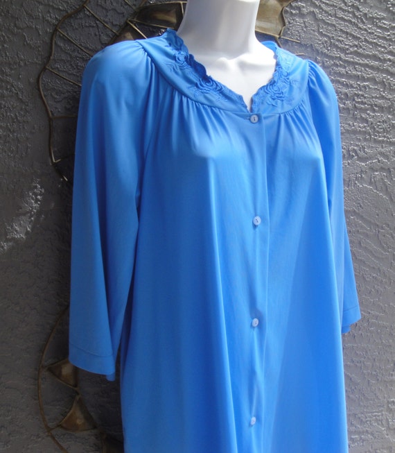 40 bust Shadowline nylon robe, Cobalt blue, Floral tr… - Gem