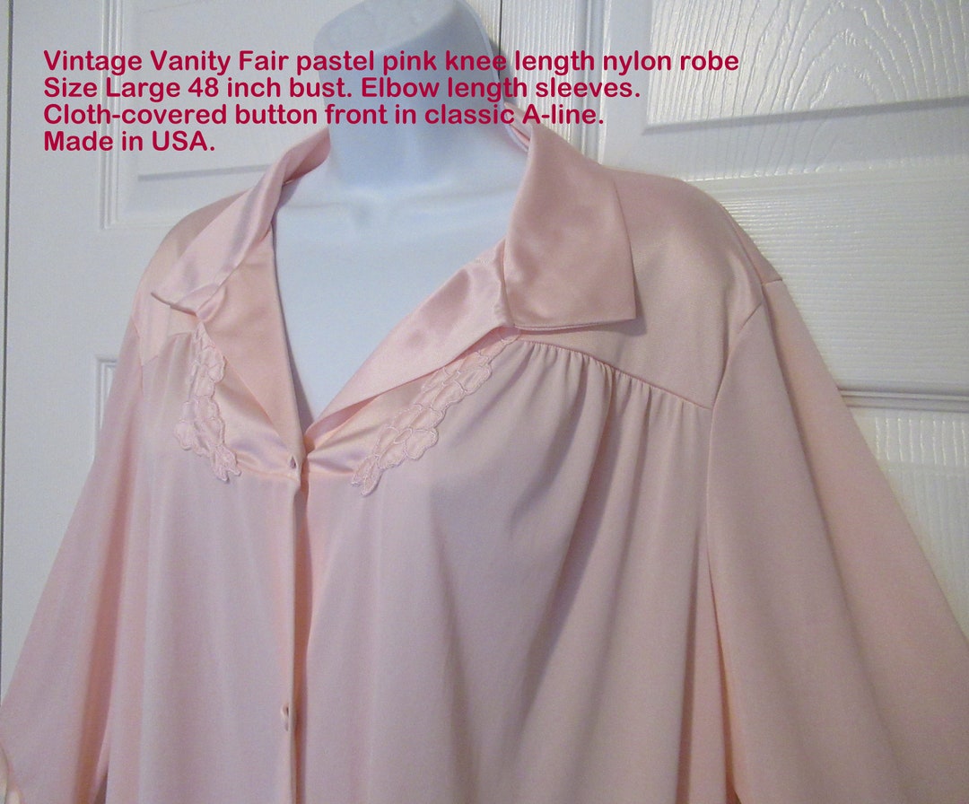 Sz L Vanity Fair Nylon Robe, 48 Inch Bust, Pastel Pink Knee Length ...