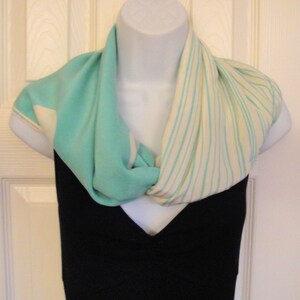 34 Inch Square Scarf, Teal and Cream Polka Dot Plus Linear Design ...