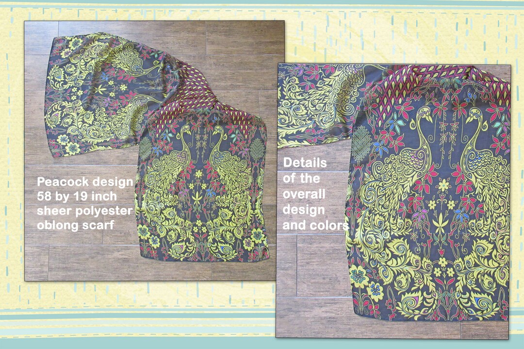 Peacock Design 58 by 19 Inch Sheer Polyester Oblong Scarf, Multi-colors ...