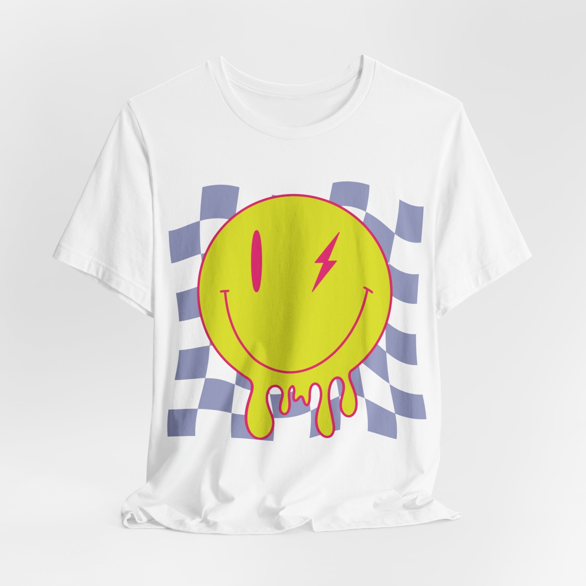 Checkered Pattern Smile Face Shirt, Happy Face Tee, Happy Face T-shirt ...