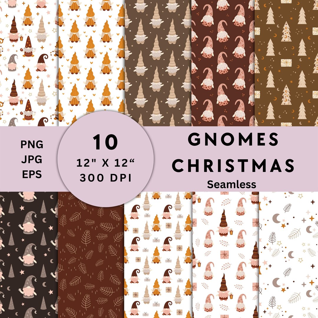 Gnomes Christmas Digital Paper Set, Christmas Seamless Pattern ...