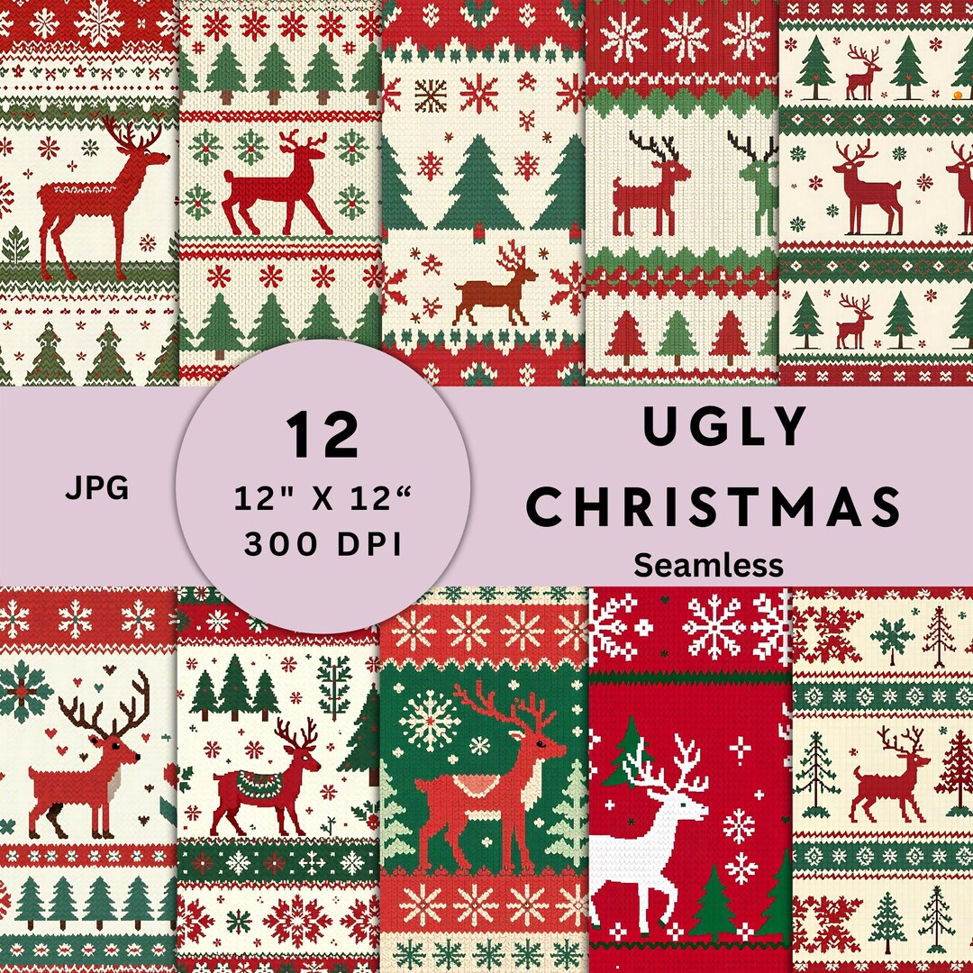 Ugly Christmas, Printable Digital Paper, Christmas Background, Seamless ...