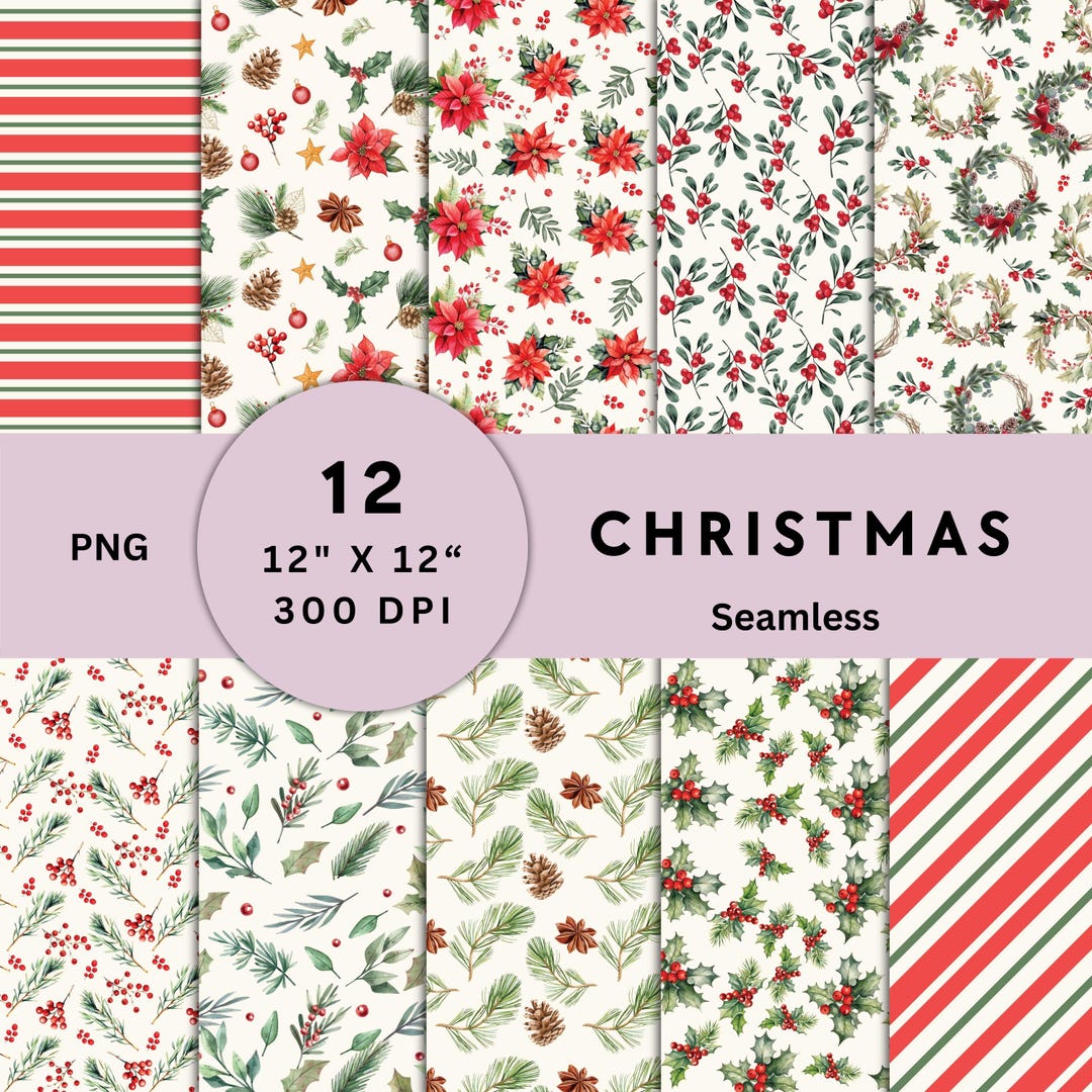 Printable Digital Paper, Christmas Background, Seamless Patterns ...