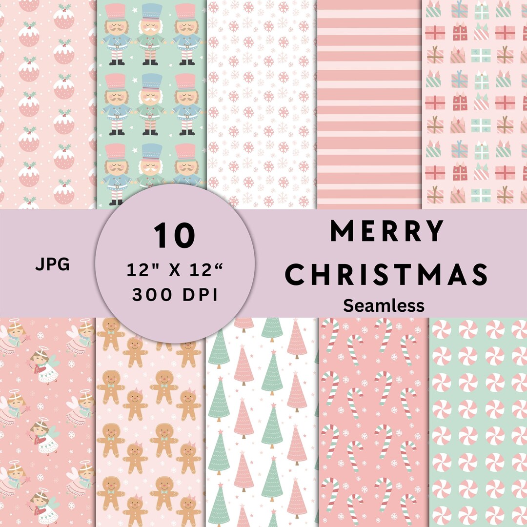 Christmas Digital Paper Set, Christmas Seamless Pattern, Holidays ...