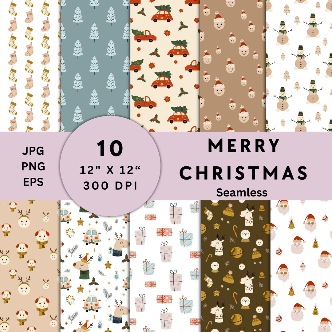 Christmas Digital Paper Set, Christmas Seamless Pattern, Holidays ...
