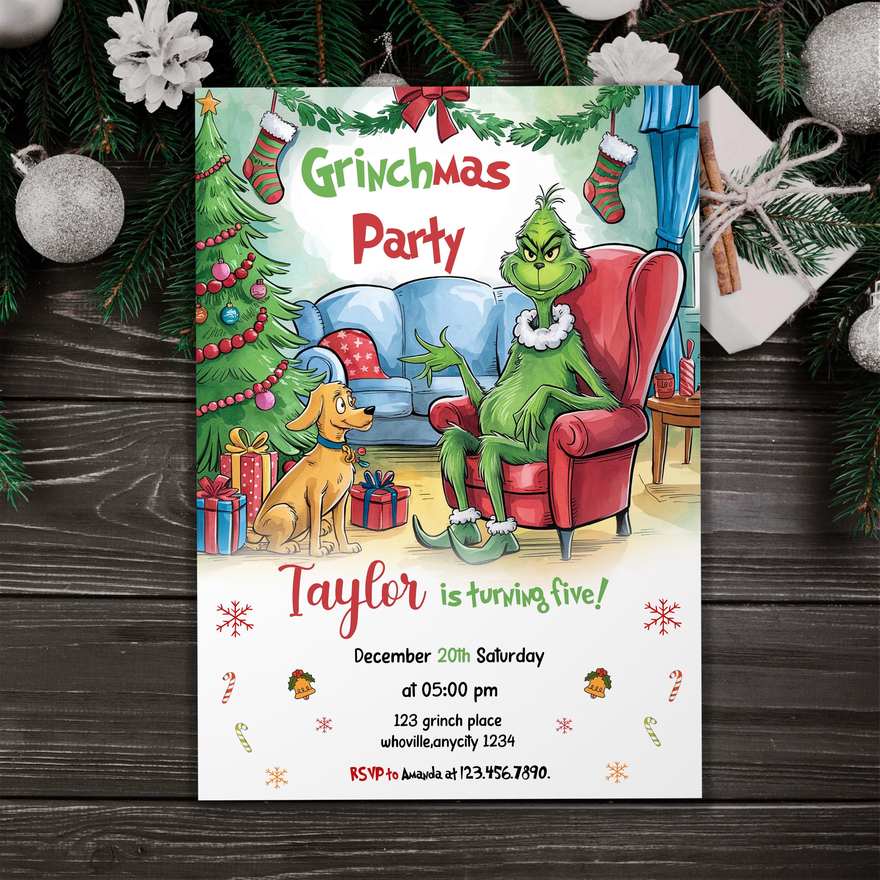 Merry Grinchmas Party Invitation, Editable Winter Invite, Printable ...