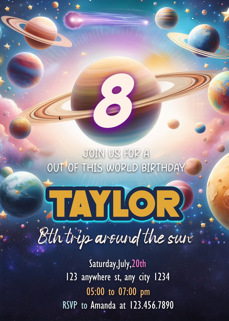 Outer Space Birthday Invitation Template, Planets Rocket Ship Astronaut ...