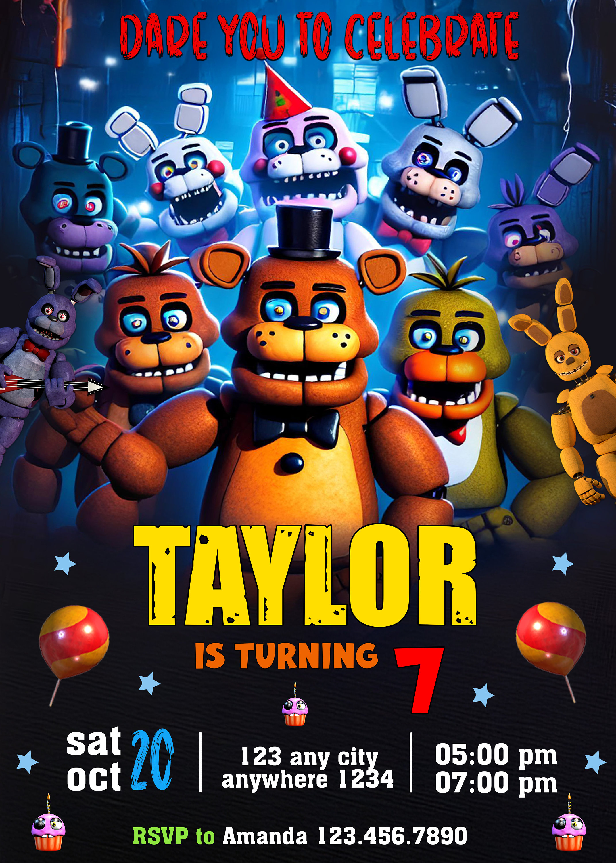 Invitación de cumpleaños editable de Five Nights At Freddy's, para ...