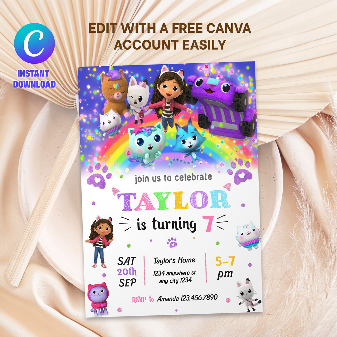 Editable Gabbys Dollhouse Birthday Invitation Template, Printable ...