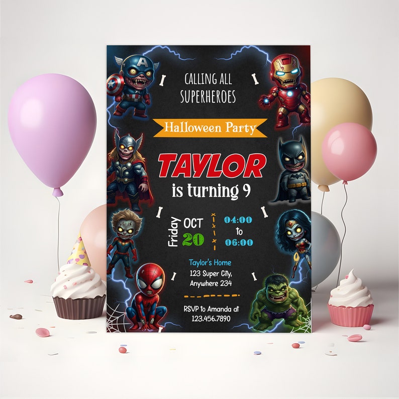 Editable Superheroes Birthday Invitation Template, Spider-man Iron Man ...