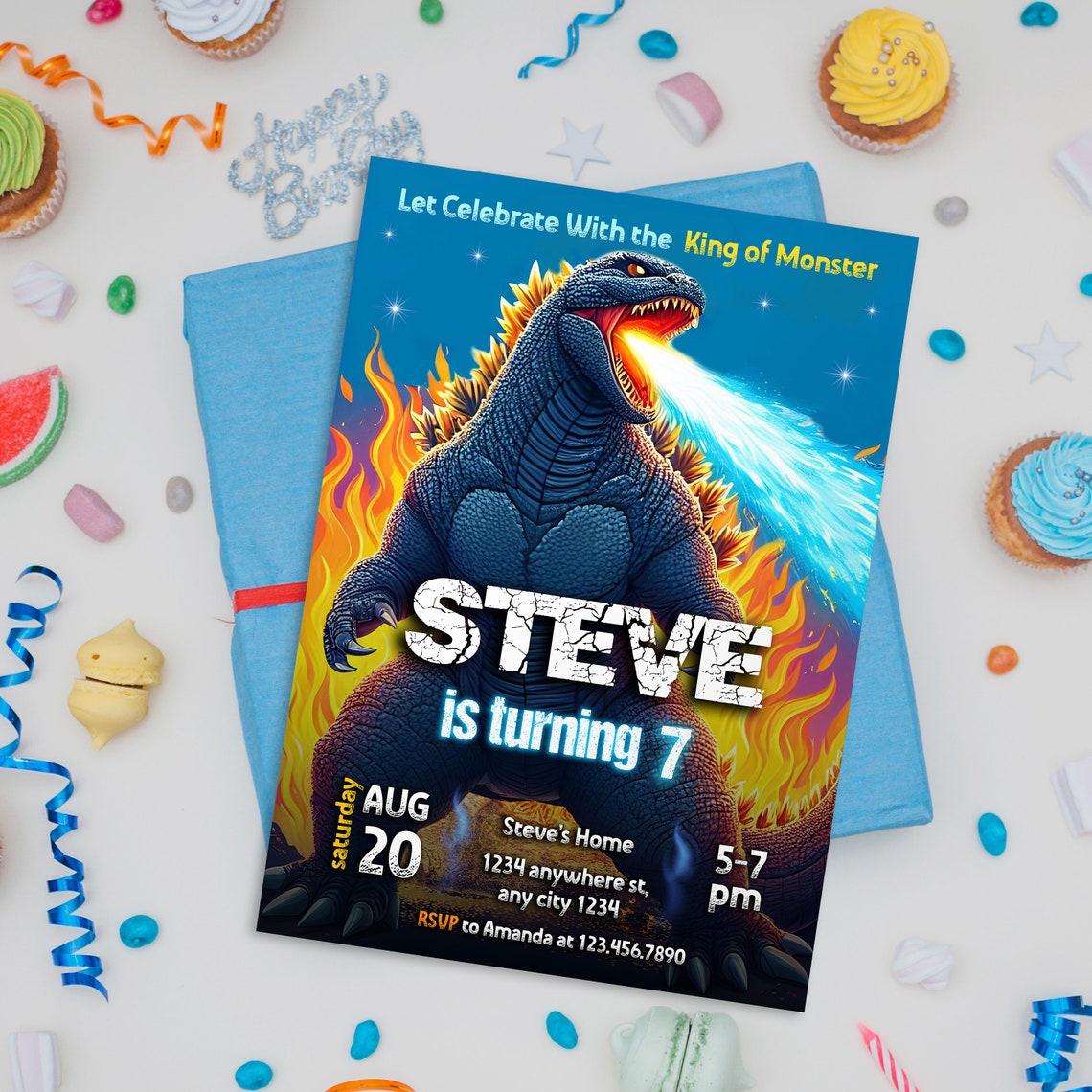 Godzilla Invitation, Godzilla Boys Editable Birthday Invitation ...