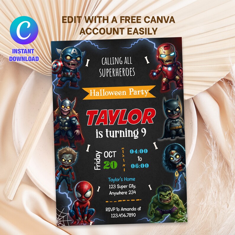 Editable Superheroes Birthday Invitation Template, Spider-man Iron Man ...