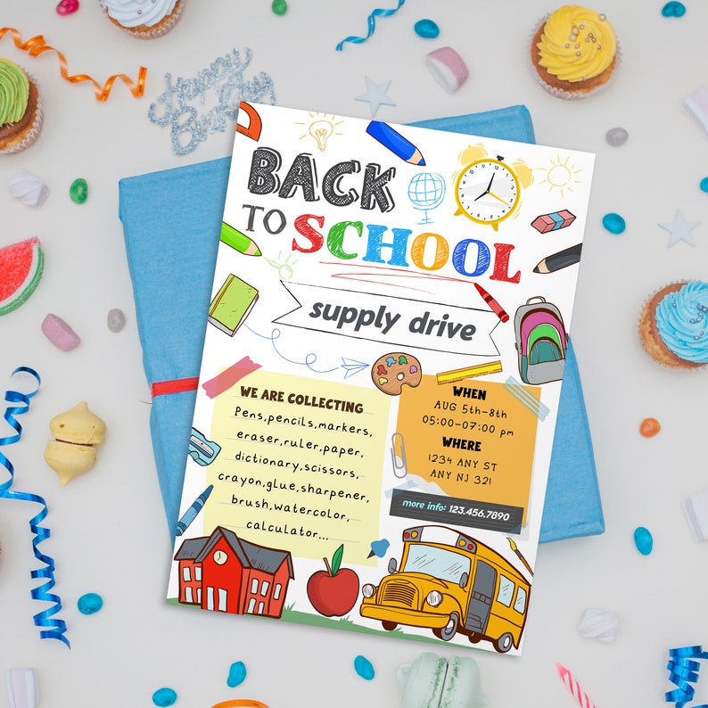 Editable School Supply Drive Flyer, Back to School Drive Flyer, School ...