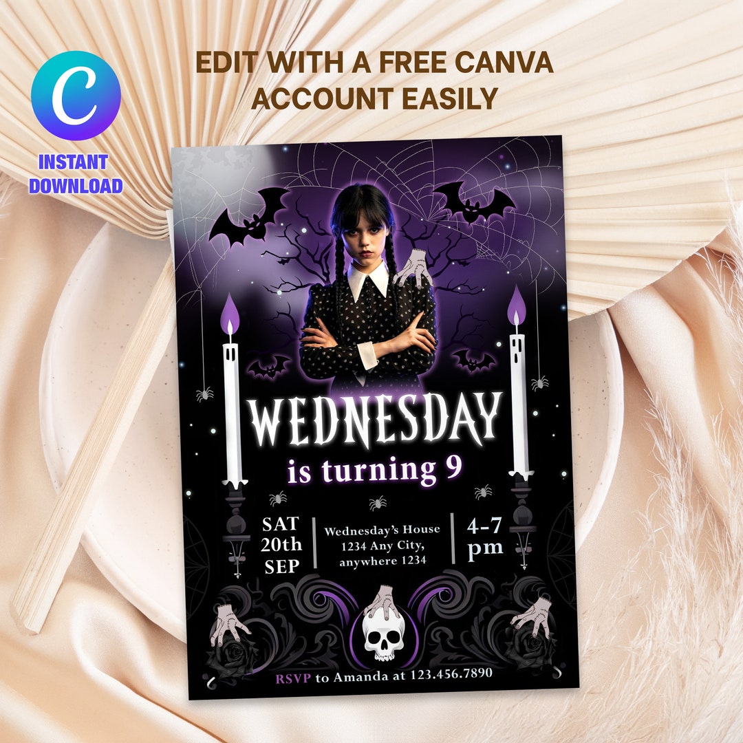Editable Wednesday Birthday, Invitation Template, Printable Wednesday ...