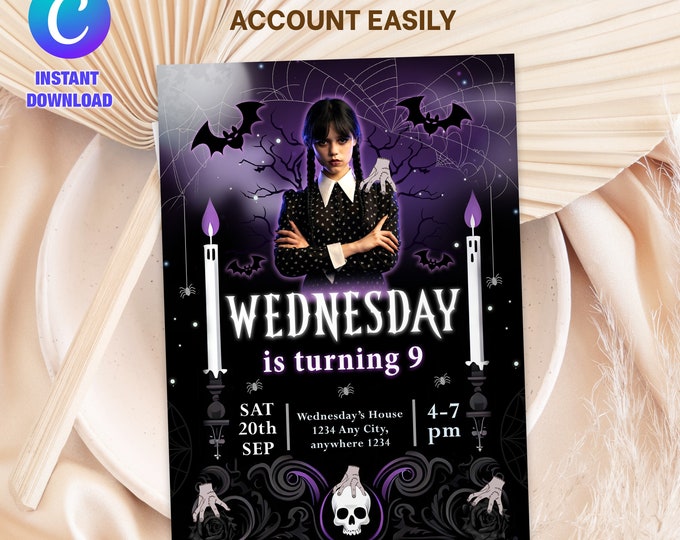 Wednesday Birthday Invitation, Addams Family Digital Invitation ...