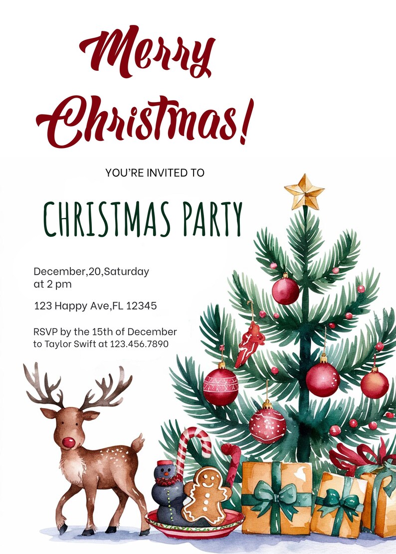 Editable Christmas Party Invitation,christmas Template Printable 5x7 ...