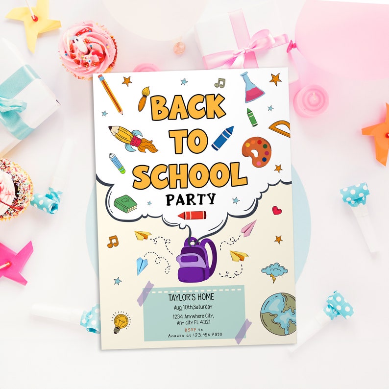 Editable Back to School Party Invitation Template, Back to School ...
