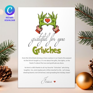 Grateful for You Grinches Christmas Party Welcome Note, Grinch ...