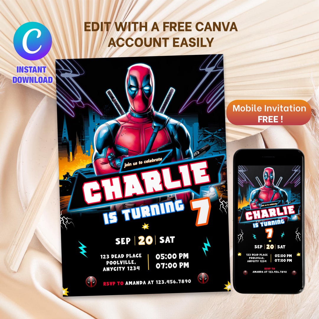 Deadpool Birthday Invitation, Deadpool Invite , Printable Invitation ...